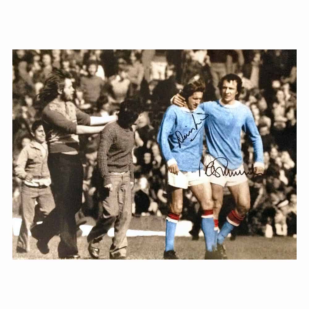Denis Law & Mike Summerbee dual signed “The Backheel” photo. - All Star ...
