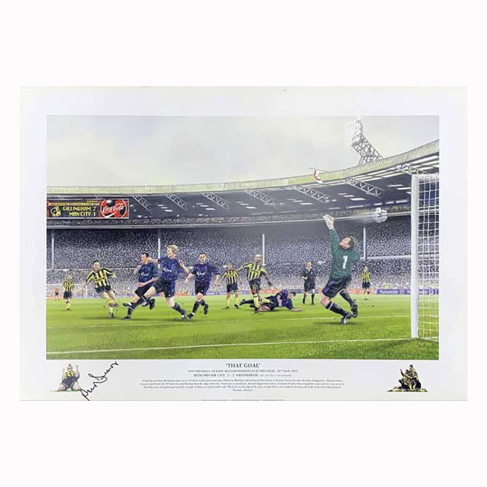 Paul Dickov เซ็นชื่อบนภาพพิมพ์ศิลปะของทีม Manchester City ปี 1999 - All ...